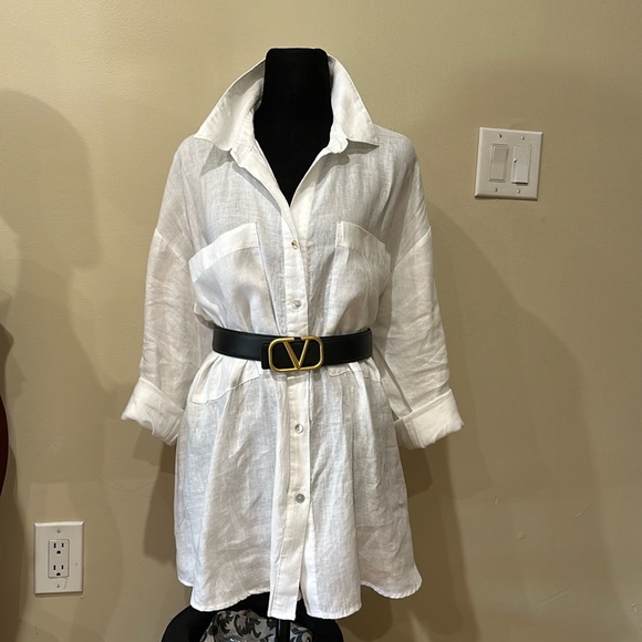 Magaschoni | Tops | Magaschoni White 0 Linen Bottom Down Shirt In New ...